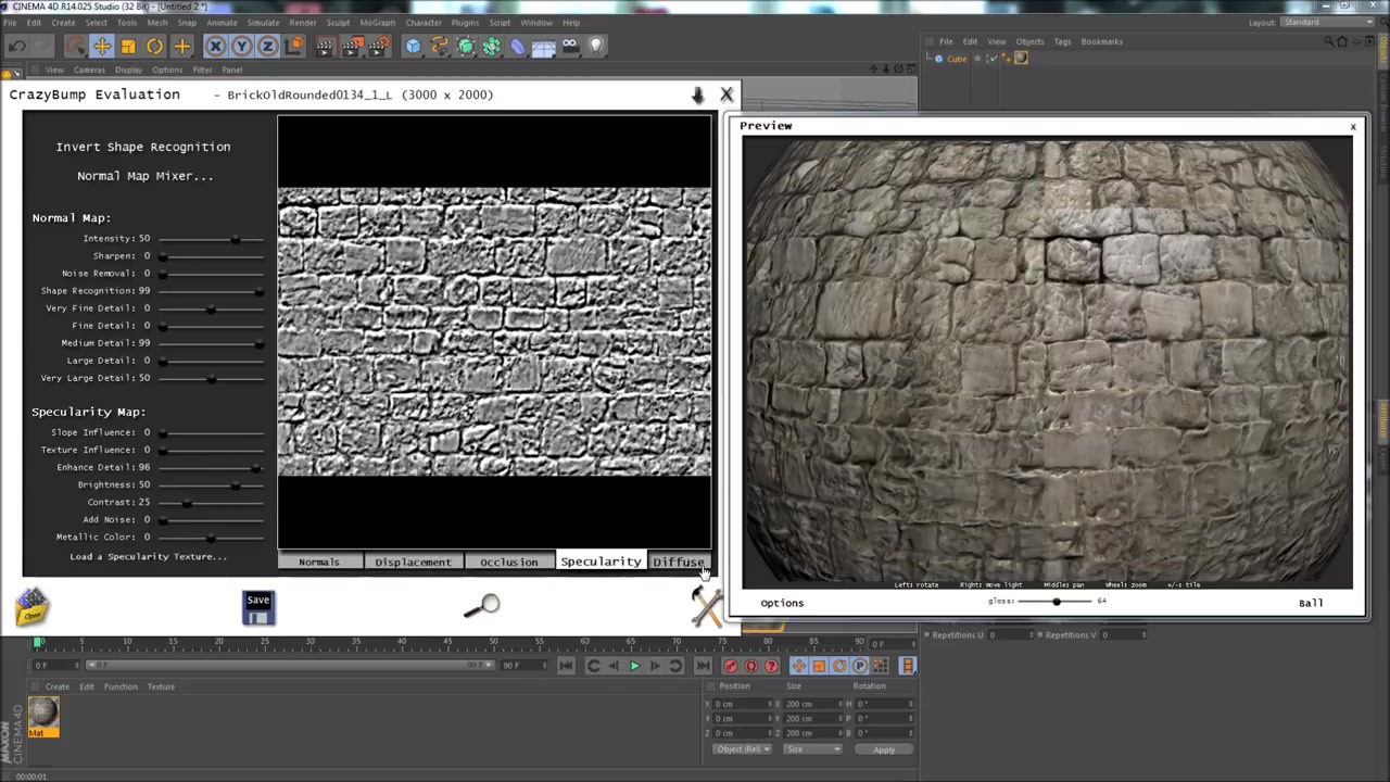 【C4D】C4D法线贴图渲染材质教程(英语)