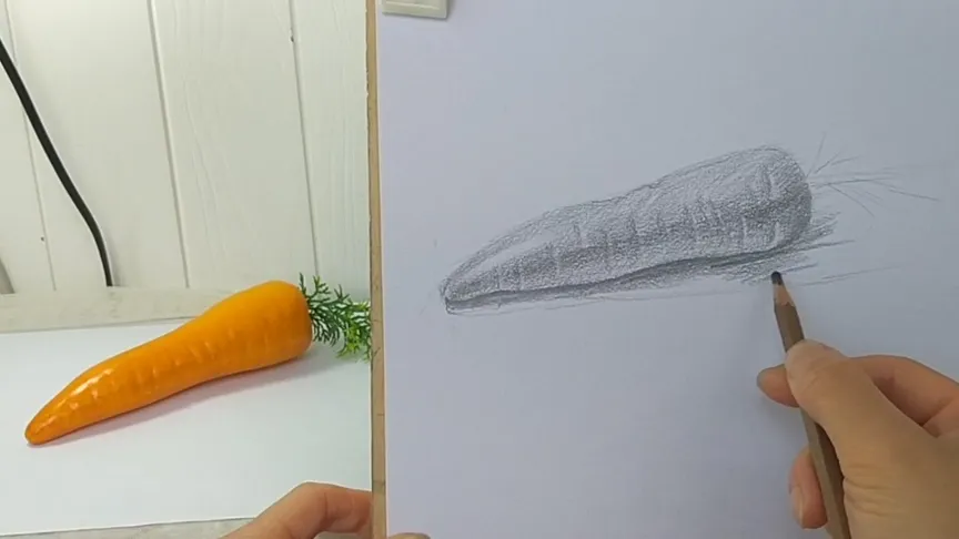 蔬菜水果胡萝卜的立体素描画法,零基础在家可以学的教学视频