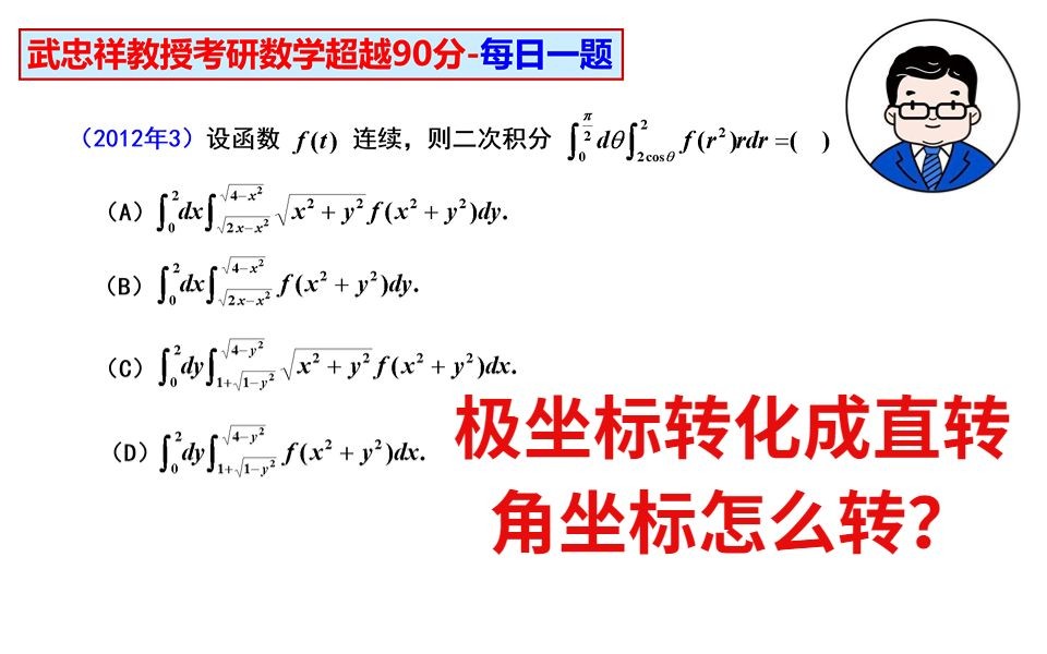 基础 -162题 | 极坐标转化成直转角坐标怎么转? 武忠祥老师每日一题