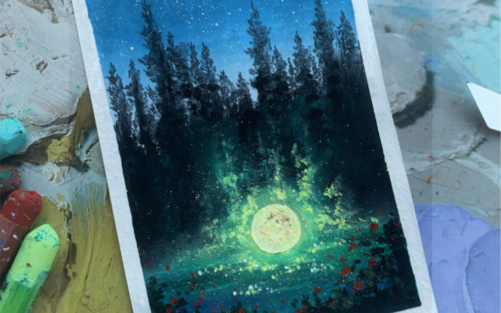 【原创】油画棒梦幻风景画 详细视频教程