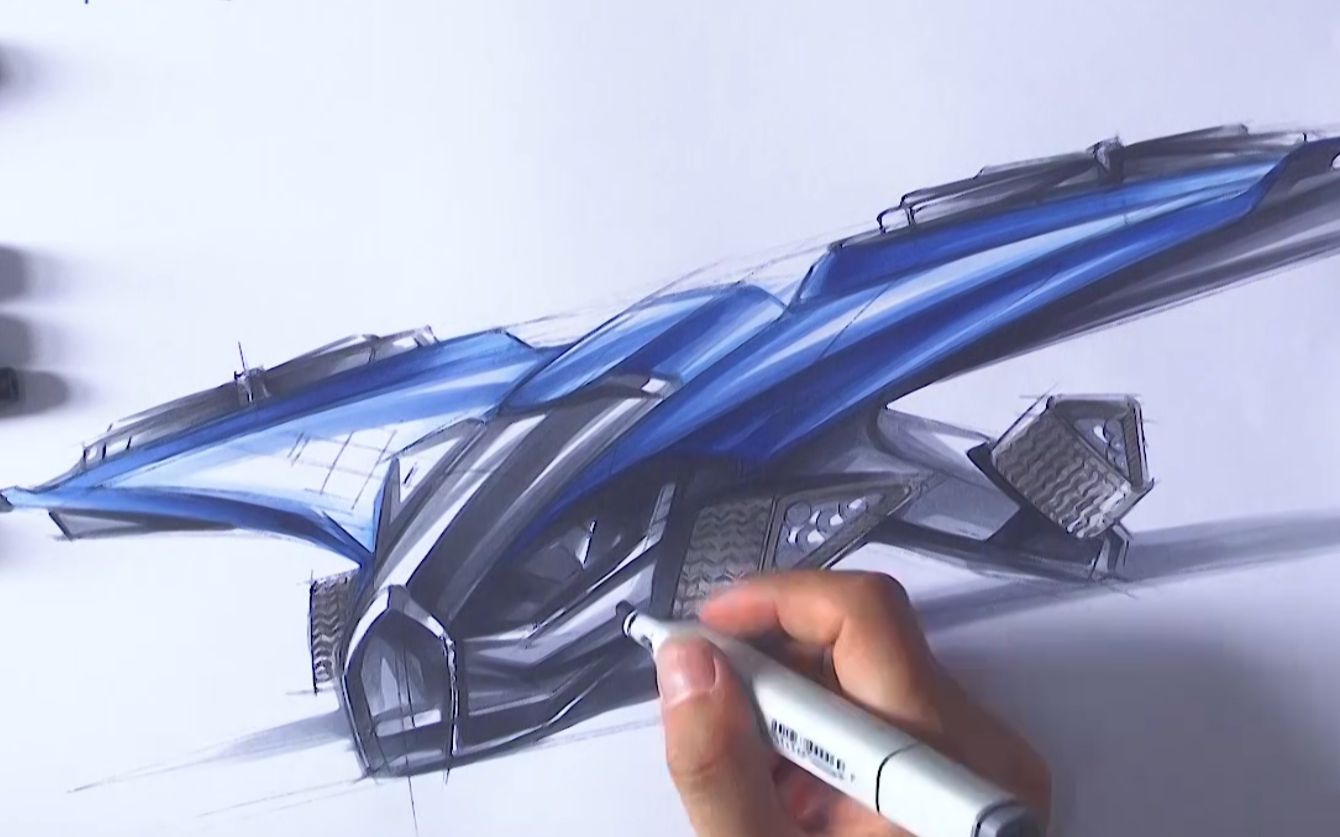 工业设计手绘——概念飞机马克上色