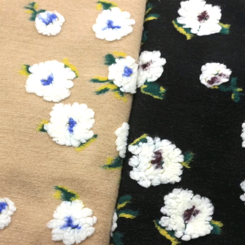 提花羊羔绒针织纬编色织颗粒提花朵绒反吹风羊羔绒布家纺服装面料 ...