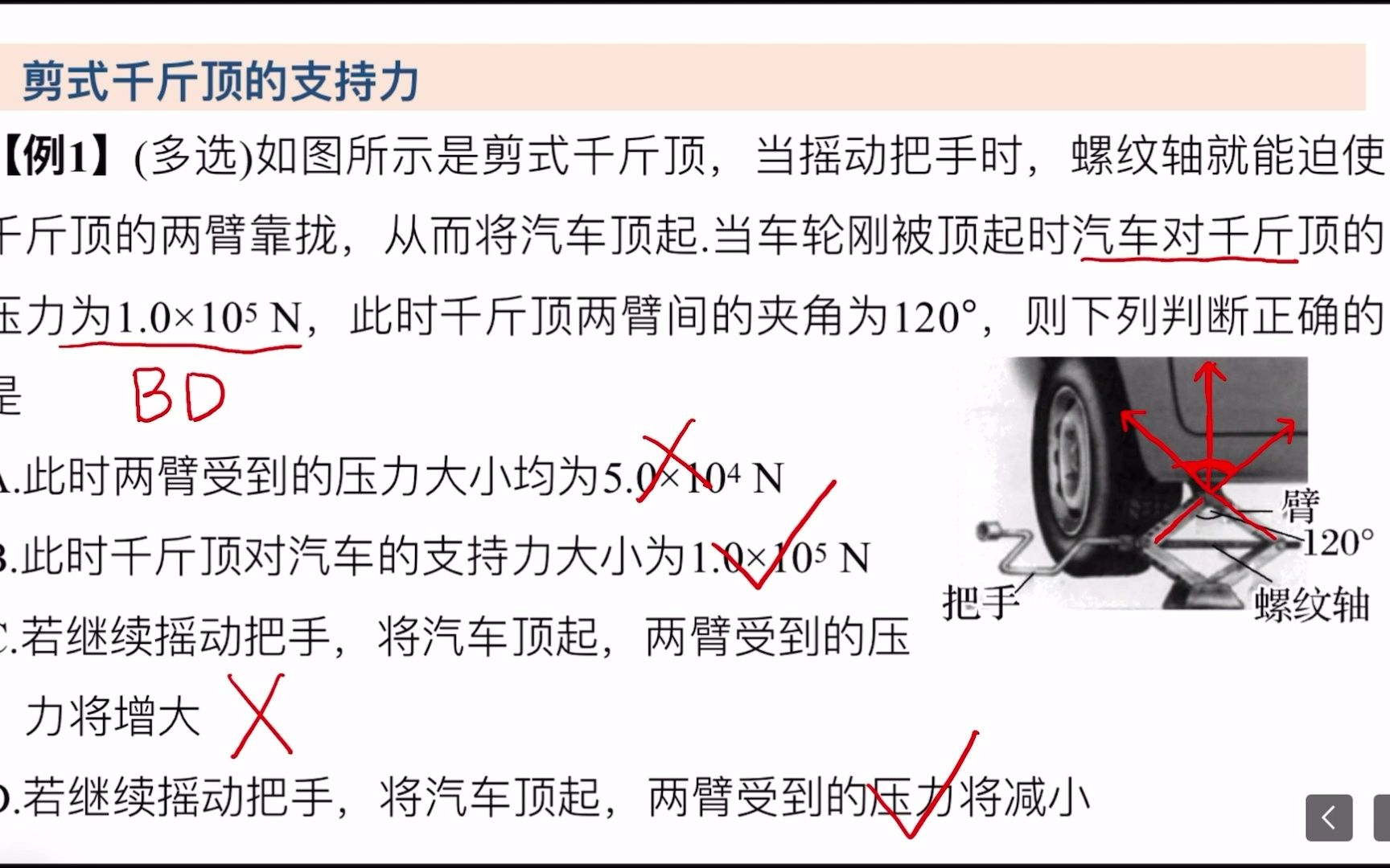 相互作用考点21 剪式千斤顶的支持力