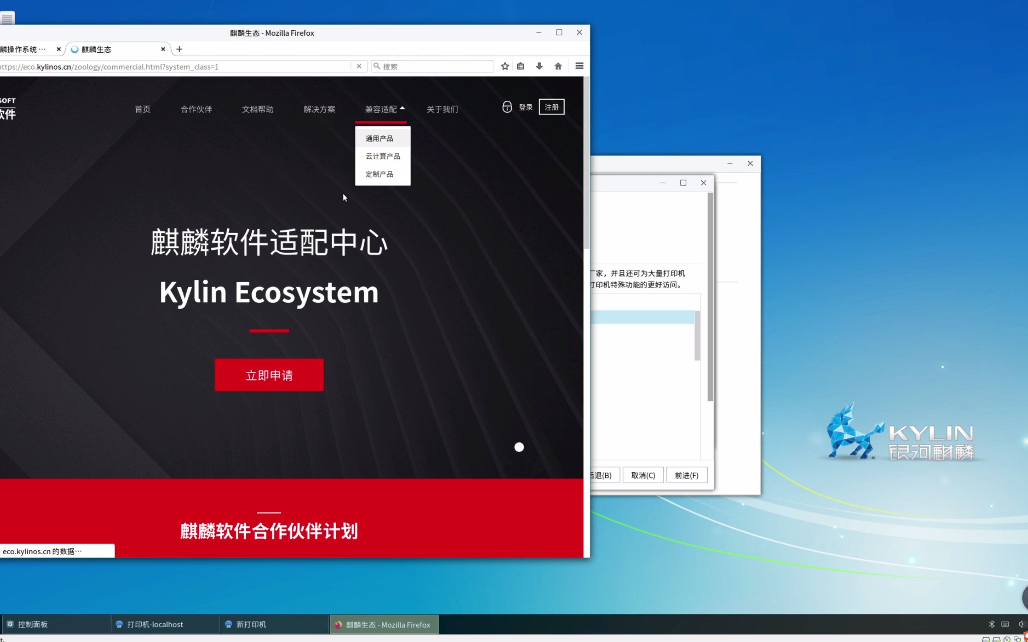 银河麒麟v10添加打印机