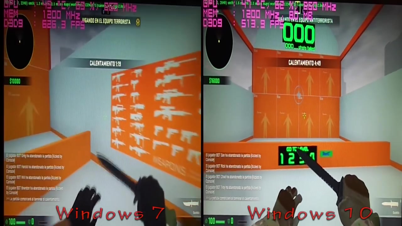 CSGO FPS 测试--windows7 vs windows10