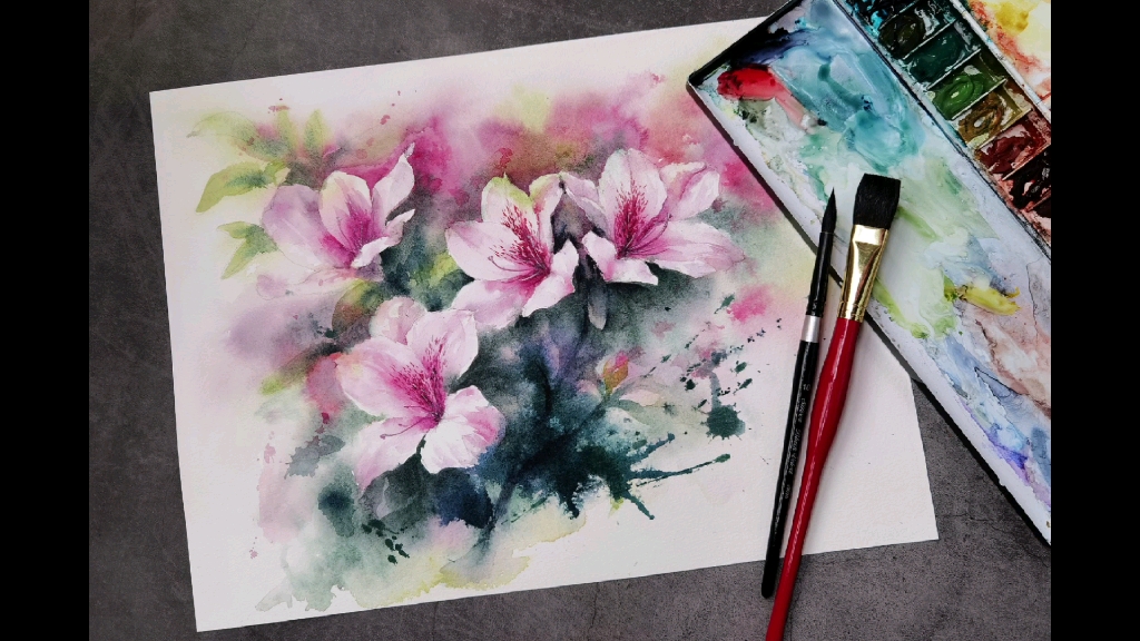 【水彩花卉】杜鹃花手绘过程