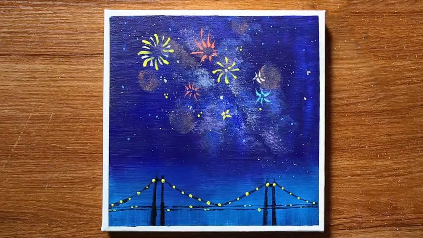 手工绘画作品,新年烟花的简单画法!