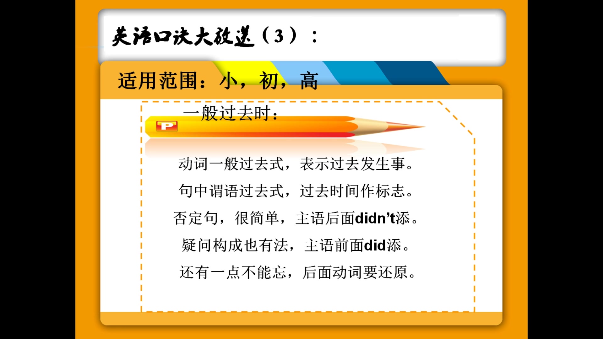 英语口诀第三弹:一般过去时!