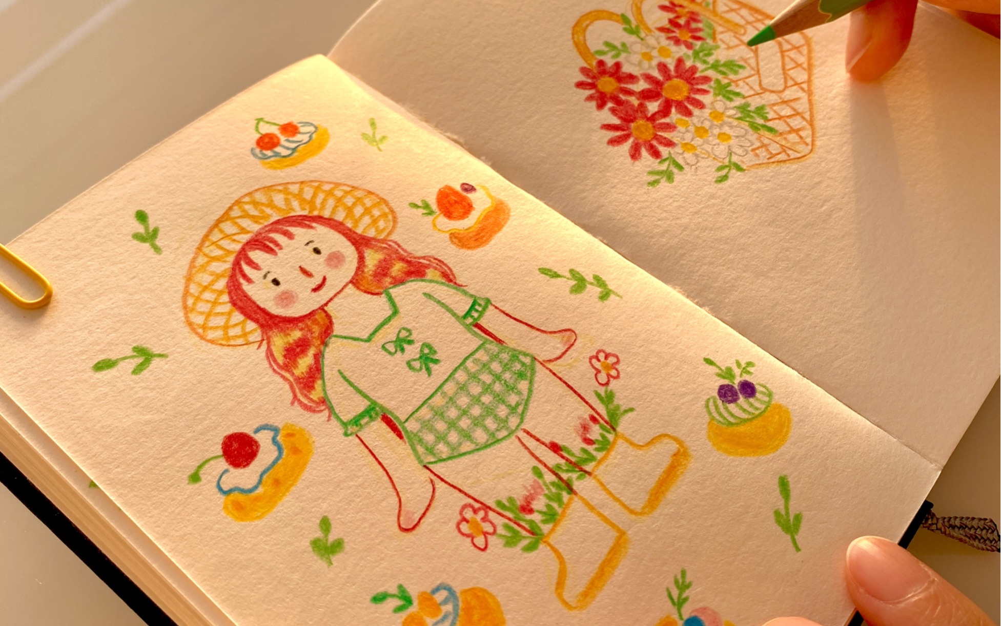 彩铅手绘可爱小女孩治愈插画