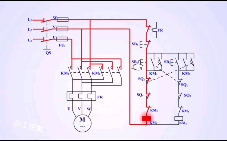电动机控制原理图:双重联锁的可逆控制的电路