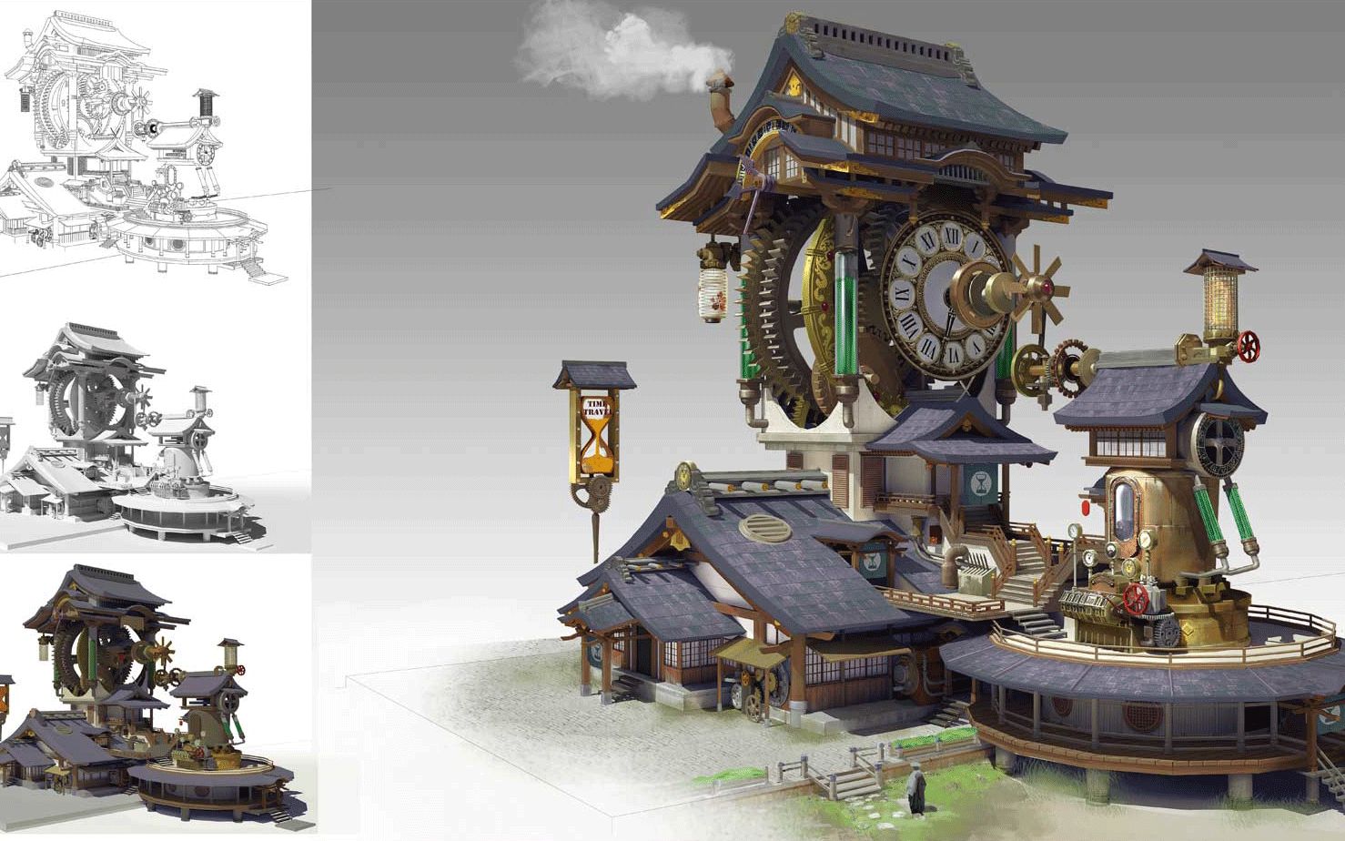 将场景原画变成3D模型系列62-次世代原画场景模型机械高楼制作