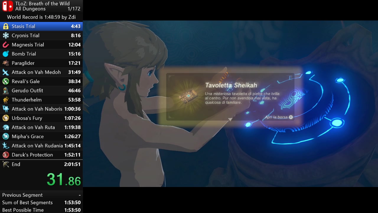 【塞尔达传说】荒野之息 全迷宫speedrun 1:57:21