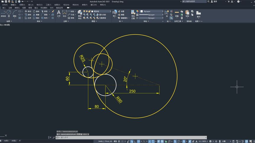 CAD练习题三点画圆的绘图技巧:两个切点加一个垂直(圆心)