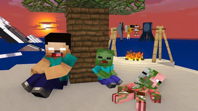 我的世界MC动画:荒岛生存,him与学生的海岛生存挑战