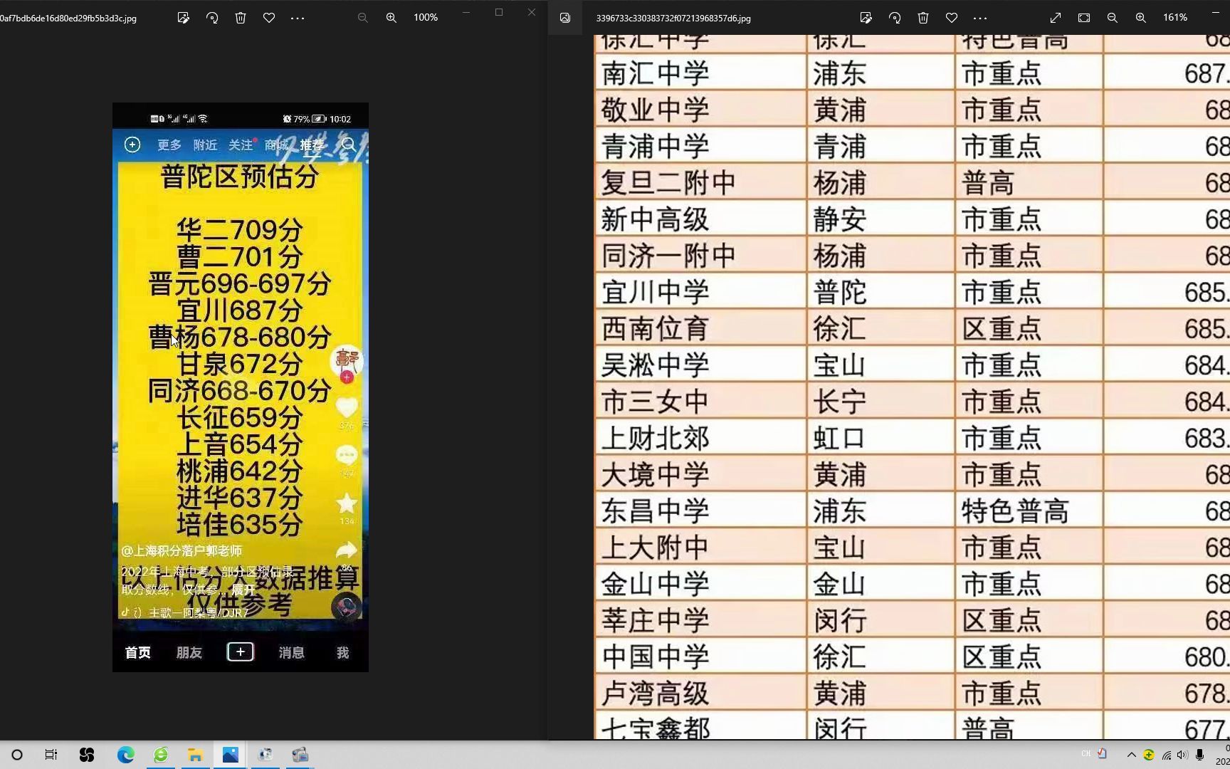 #上海中考#根据某老师大数据推得的今年普陀高中分数线和去年的对比...
