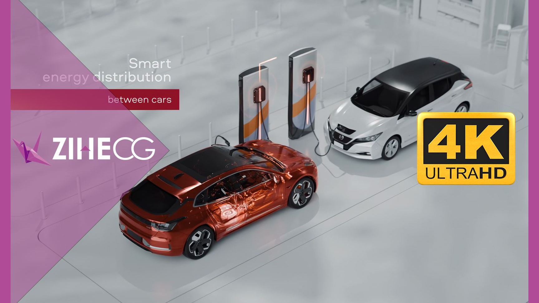 4K 电动汽车充电器的3D产品动画