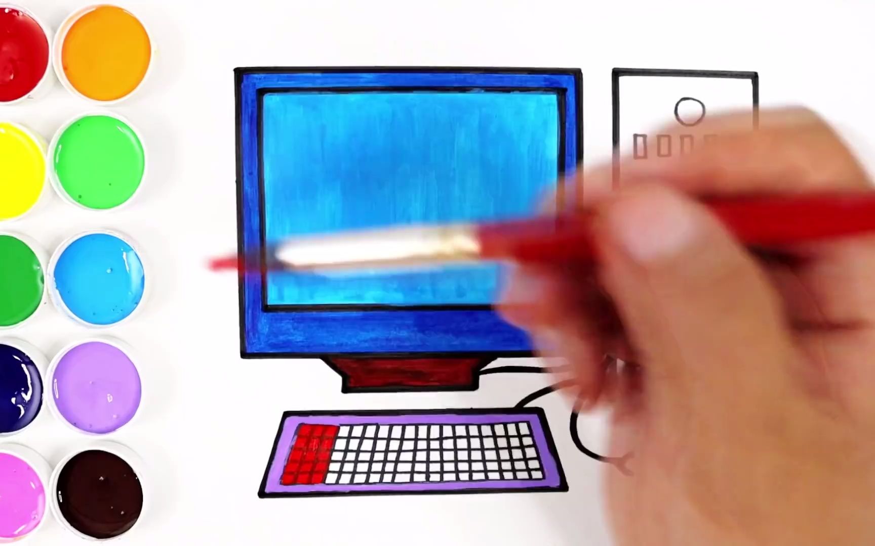 【简笔水彩画】教你画电脑然后上色~简单简笔画,一看就会!