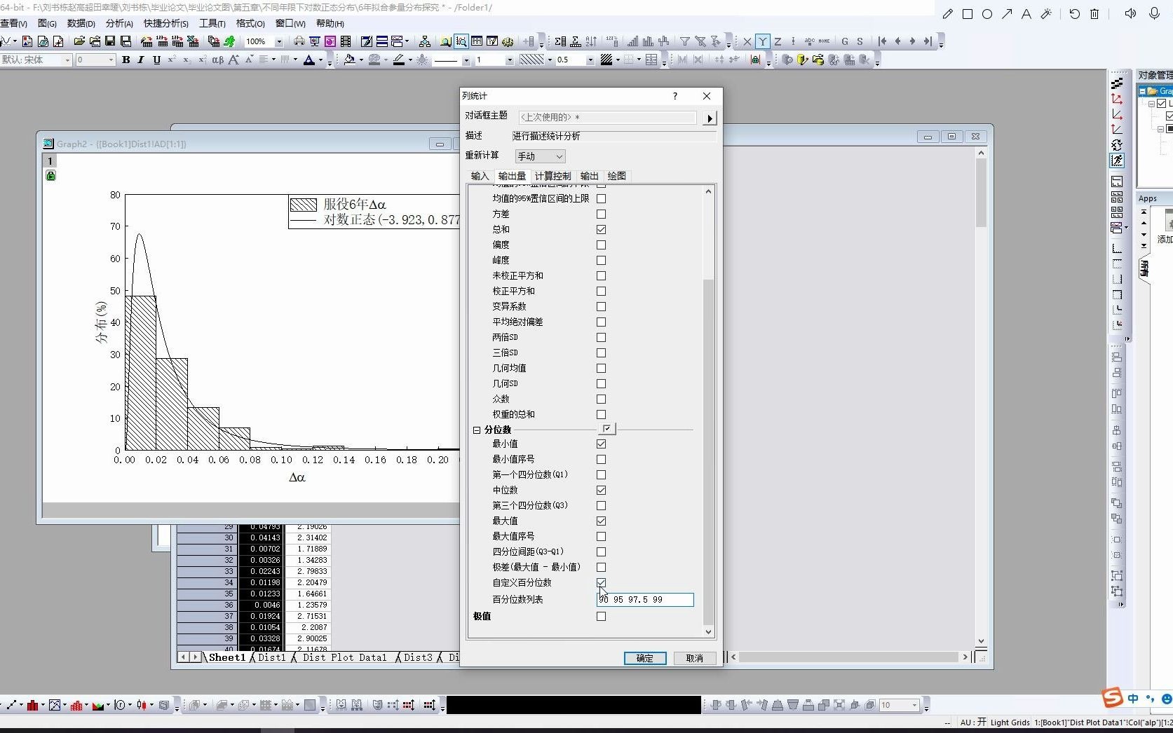 origin得到直方图的上α分位数