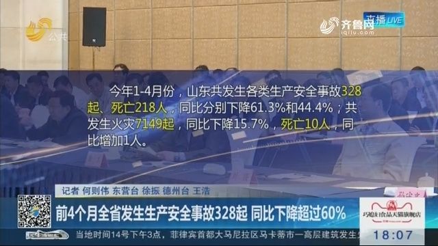 山东省应急厅:前4个月全省生产安全事故328起,安全风险仍然存在
