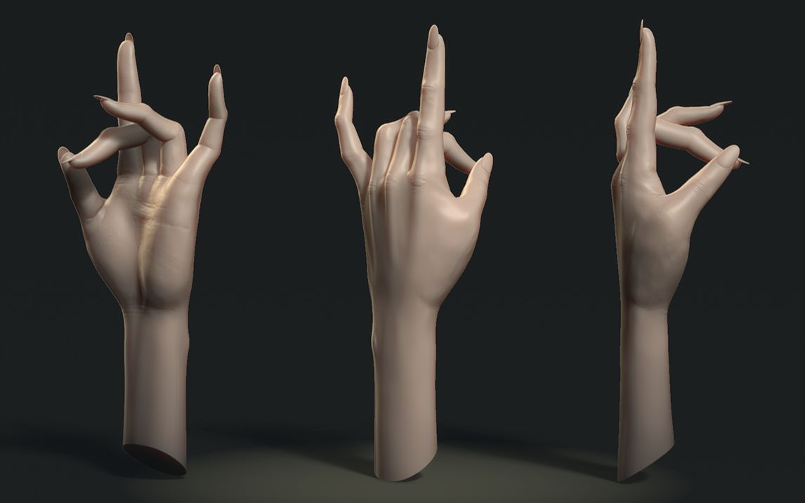zbrush写实手指雕刻教学,手指简单动作建模教程,写实材质手指模型...