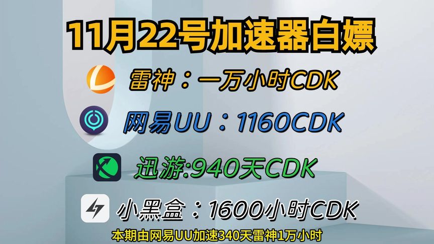 11月22日更:最新UU加速器免费兑换码!330天!游戏加速器兑换码