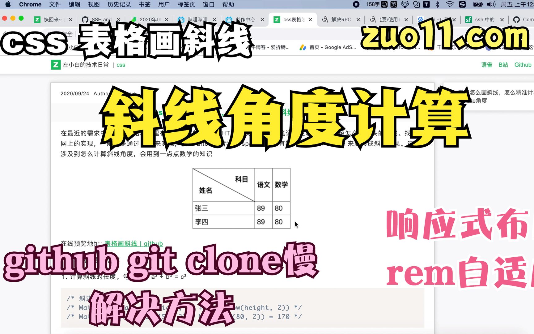 ...git clone下载慢解决方法/响应式设计/rem自适应/计算表格斜线角度等