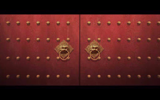 红大门打开透明背景视频素材故宫紫禁城大门透明背景红色古风大门