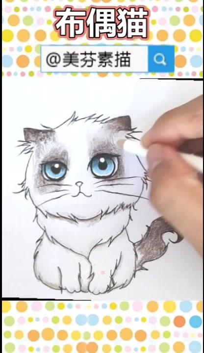 手把手教你画可爱布偶猫彩铅手绘画!小动物猫咪简笔画教程!点赞ߑ�+...