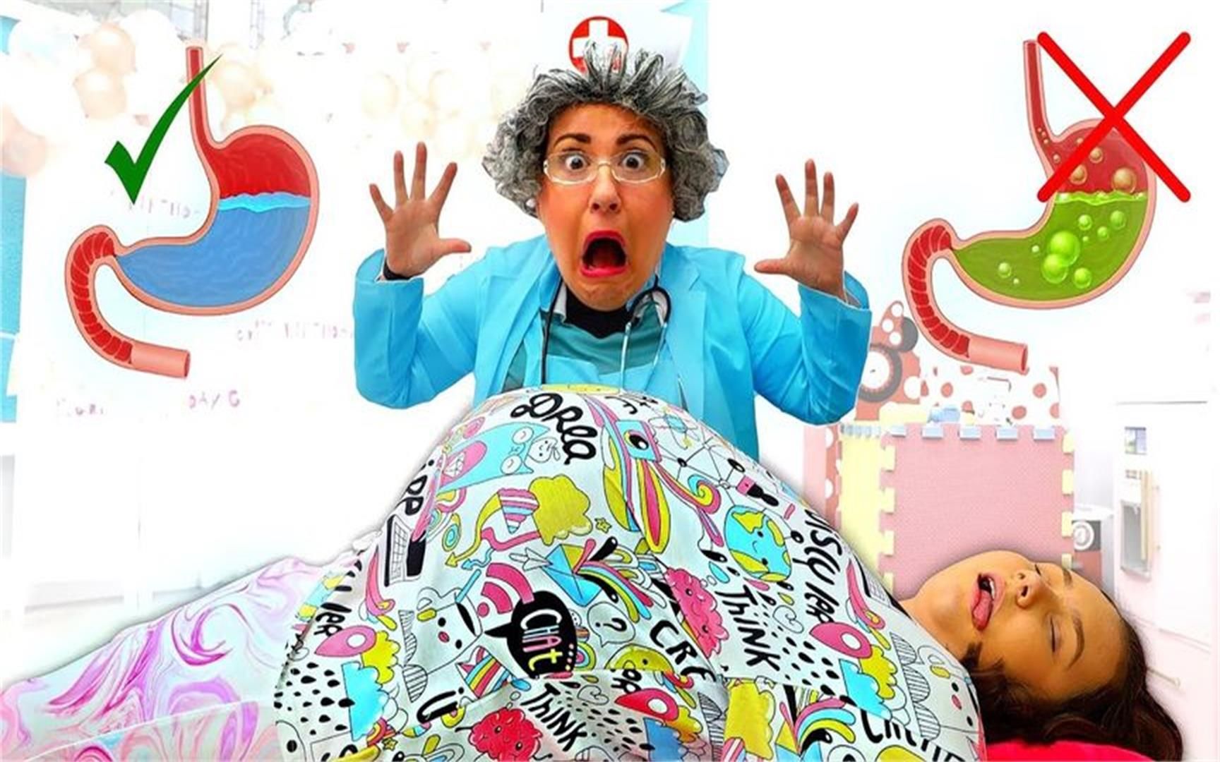 小女孩偷吃了很多糖果,结果肚子越变越大,医生以为是怪物吓坏了