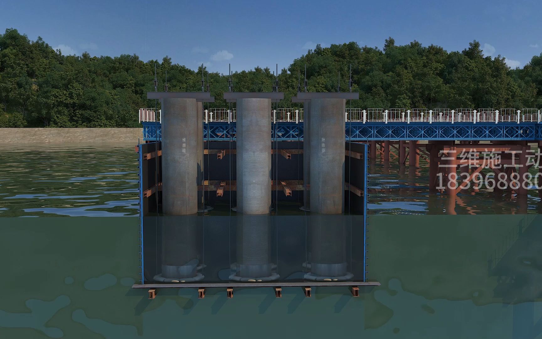 水中混凝土如何浇筑,广连高速公路水中承台施工,墩柱翻模施工。