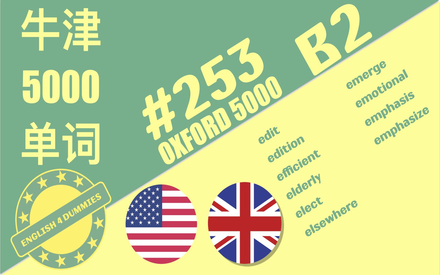 #253 最常用的5000个英语单词(美音+英音),配图释义听力练耳