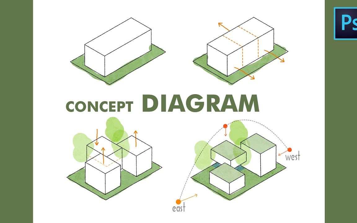 小清新建筑概念分析图绘制丨Concept Diagram - Photoshop ...