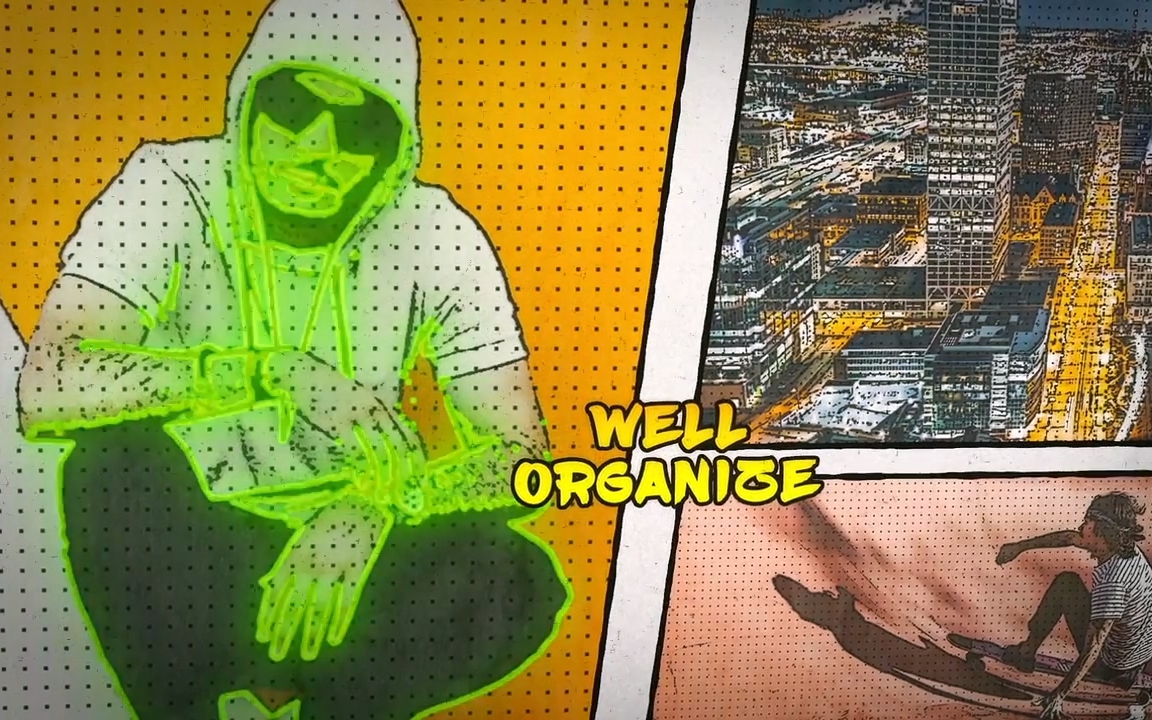 AE模板-漫威漫画预告片视频翻页效果轮廓发光闪烁效果的漫画书籍...