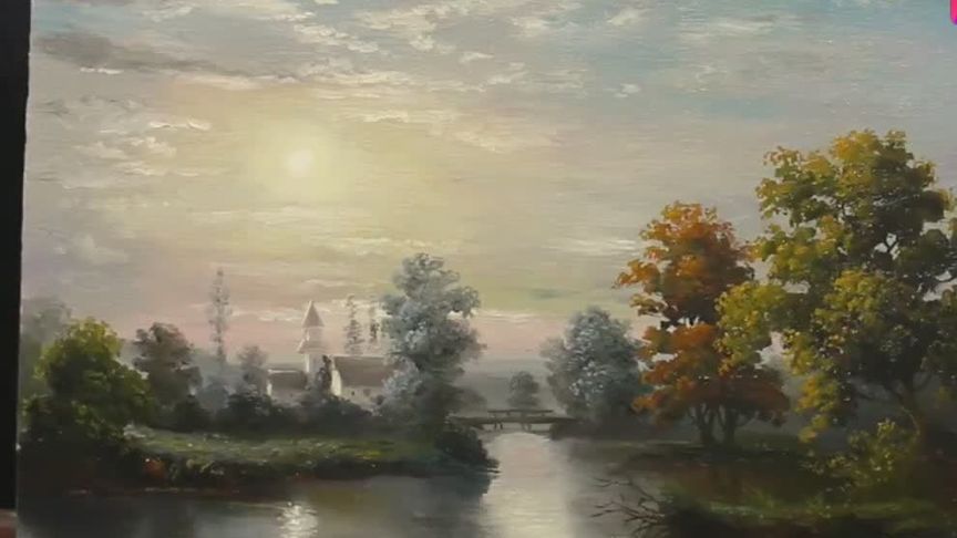 这画画技术厉害,画风景画栩栩如生,很有意境,真想拜师学艺