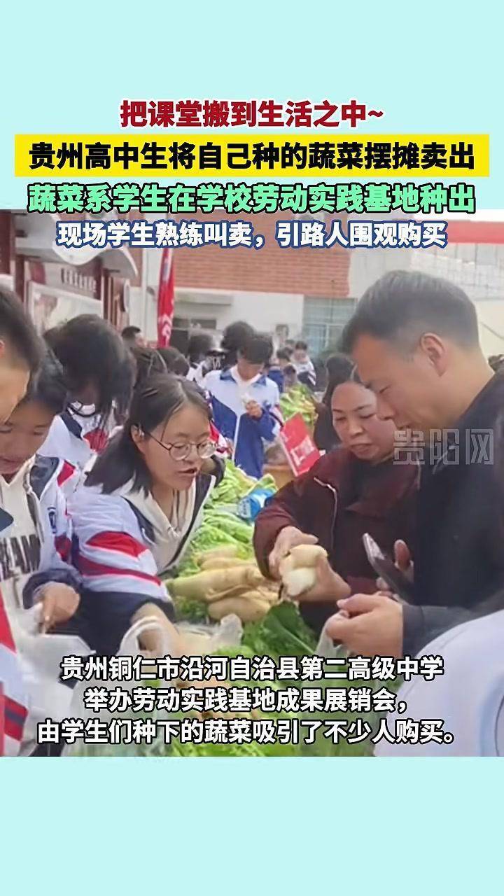 ...高中生将自己种的蔬菜摆摊卖出,蔬菜系学生在学校劳动实践基地种出