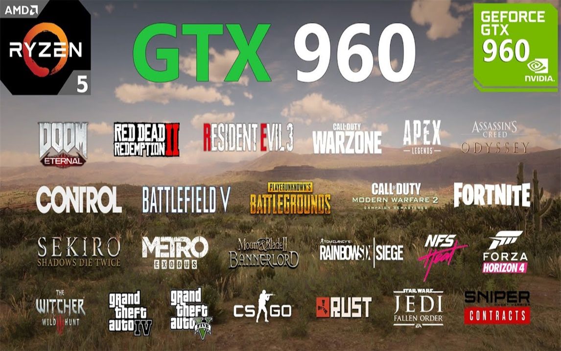 GTX 960 2G + R5 3600 电脑游戏性能测试(游戏分辨率 画面设置自己看...