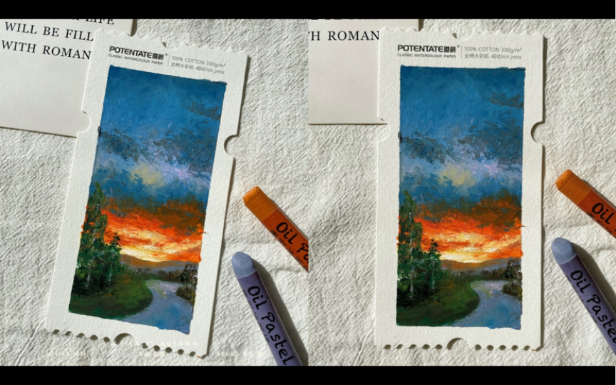 油画棒|晚霞|绘画过程