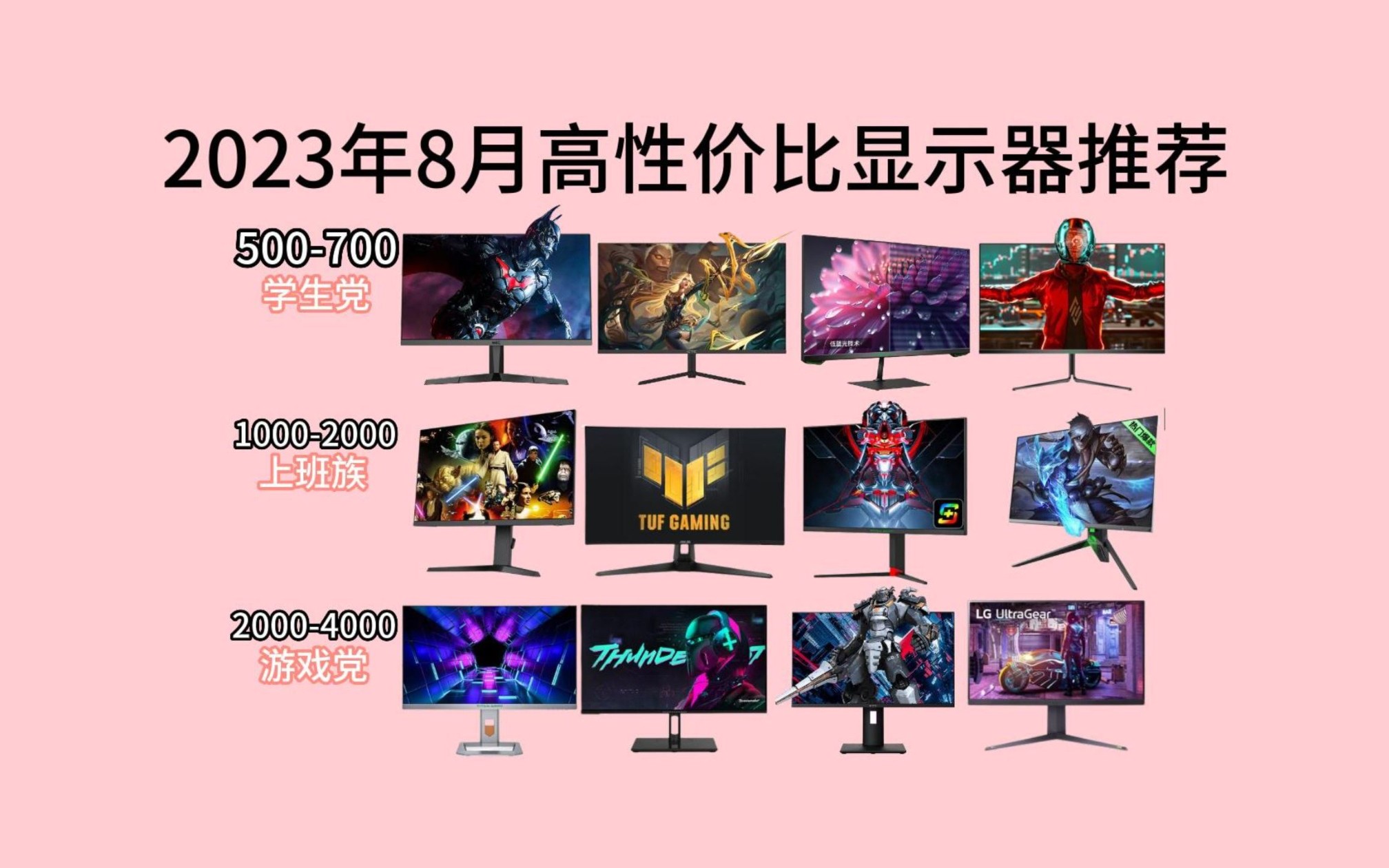 2023年8月高性价比游戏、办公、设计、2K、4K显示器,不同价位显示...