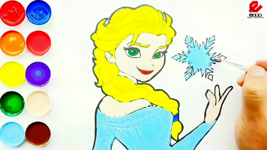 儿童色彩画启蒙教程,冰雪奇缘艾莎公主简笔画涂色填色,太漂亮了