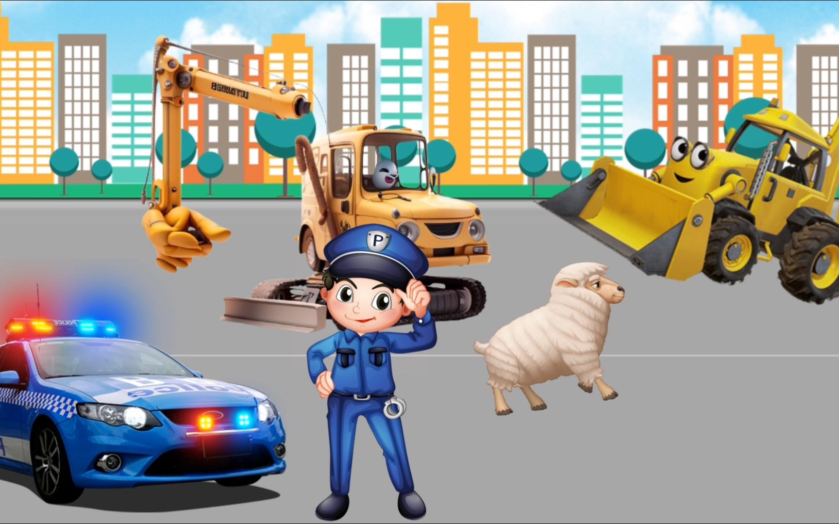 ...挖掘机叫来救援,搅拌车铲车和警车,工程车动画片大全,儿童益智动画