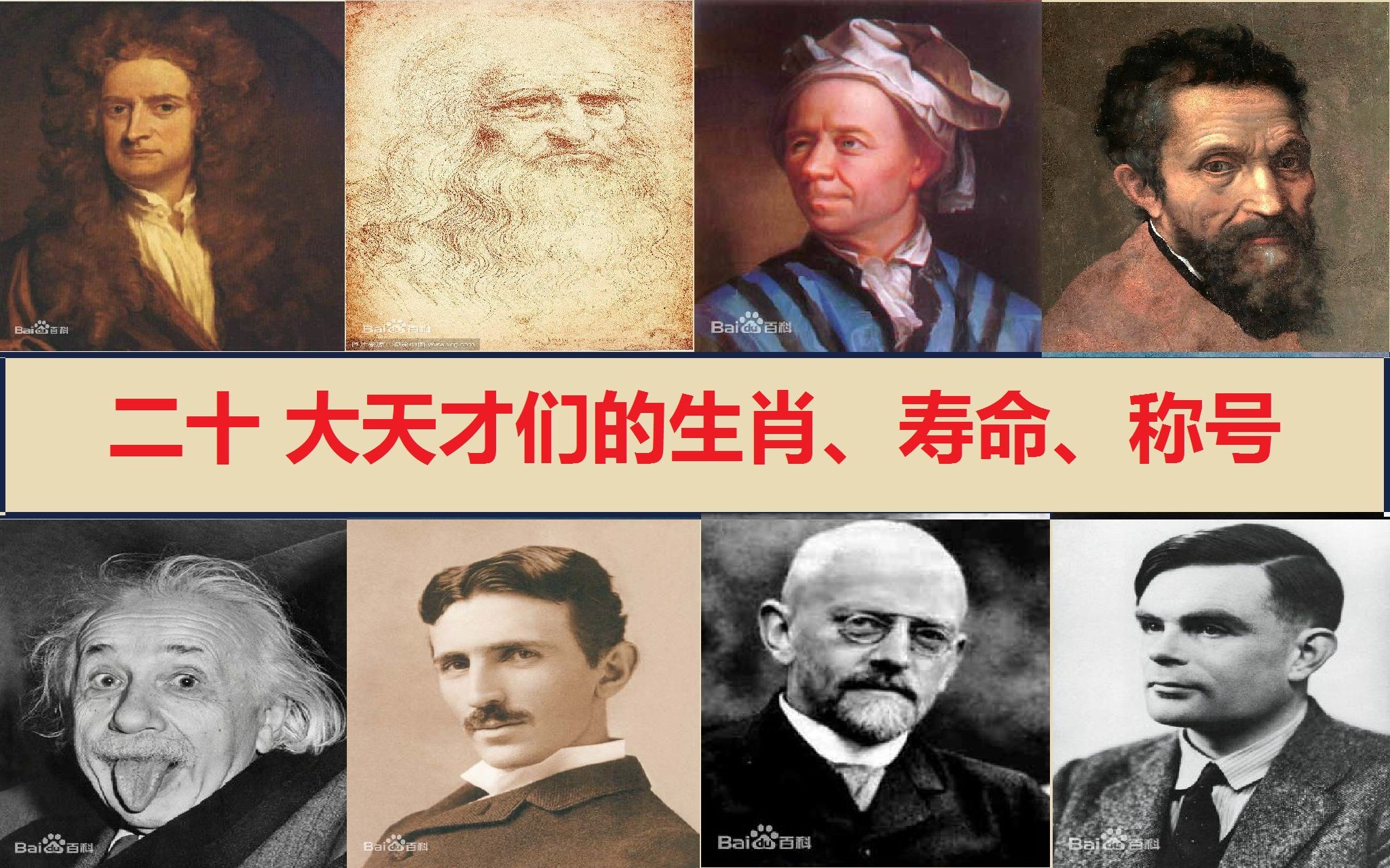 20 大天才们的十二生肖、享年、称号、。