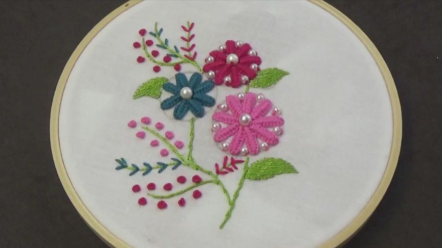 手工绣花教程,简单花卉图案的刺绣方法!