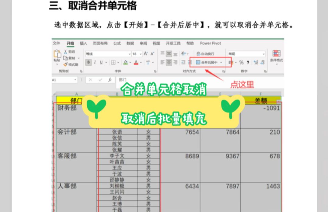 合并单元格取消,以及取消后批量填充空白单元格