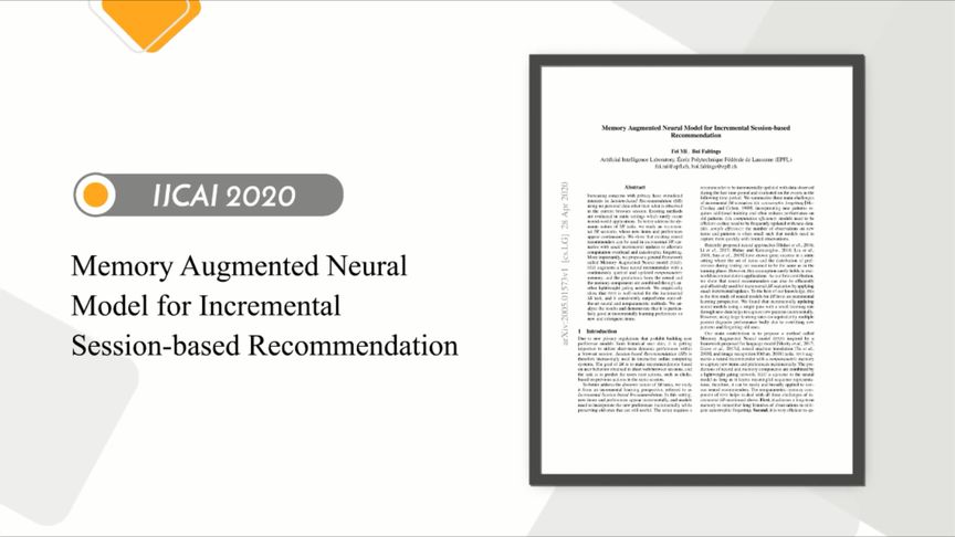 IJCAI 2020丨基于增量式会话推荐的记忆增强神经网络模型