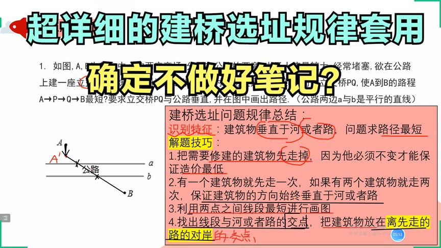 最短路径问题(8):建桥选址问题规律推导及其总结(简单应用)