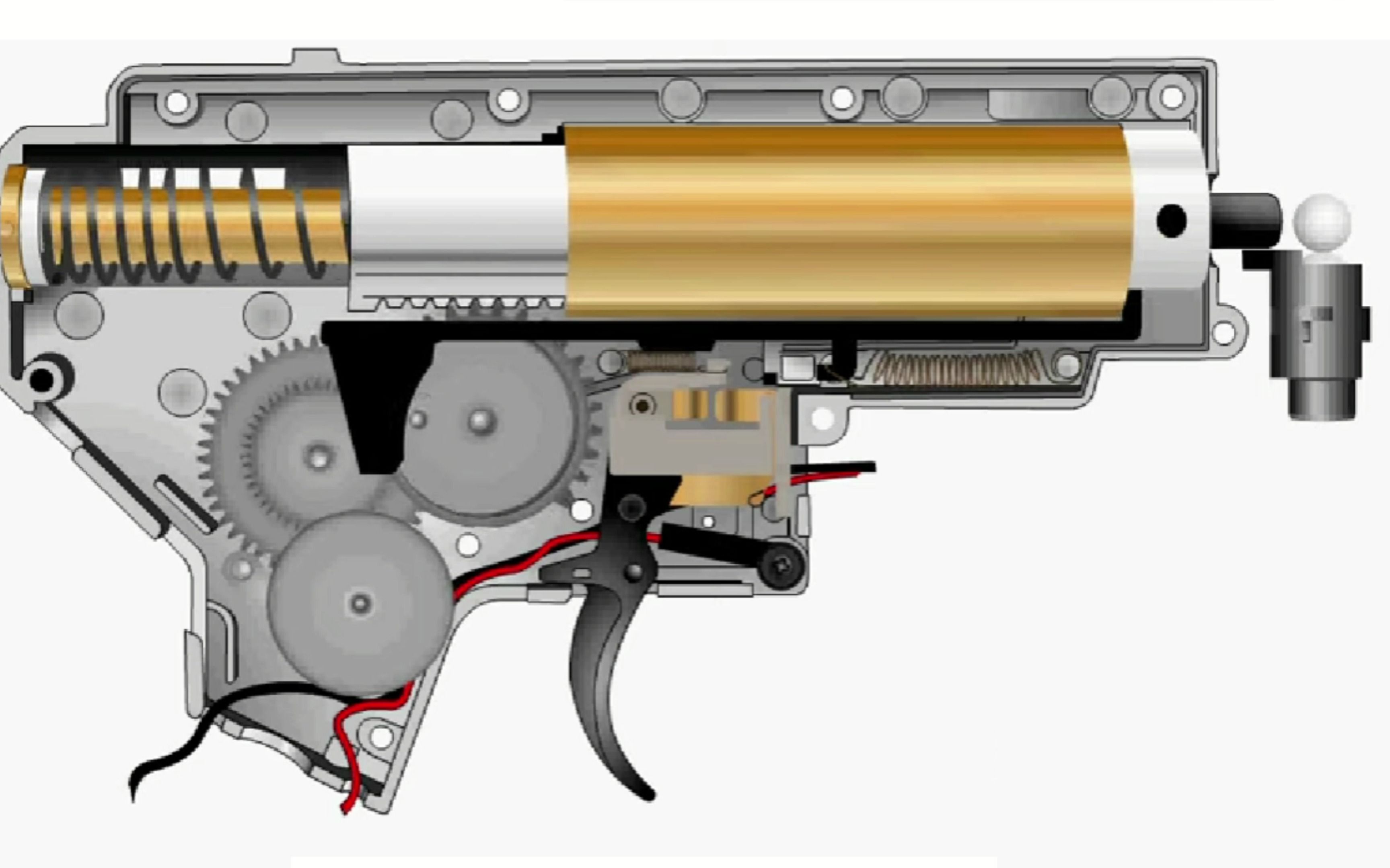 【欣赏】2号波箱aeg结构和工作原理 | airsoft水弹发射器内部构造 | 3D...