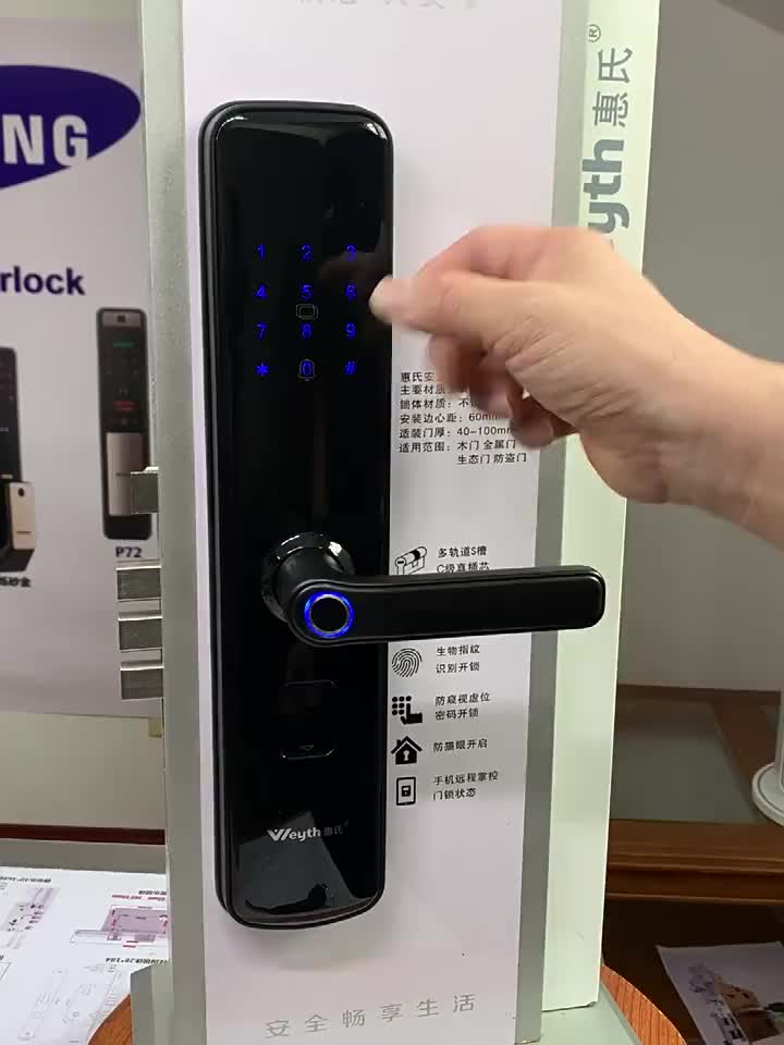 惠氏X66智能指纹密码锁家用防盗门门铃功能木门办公室防小黑盒C芯(...