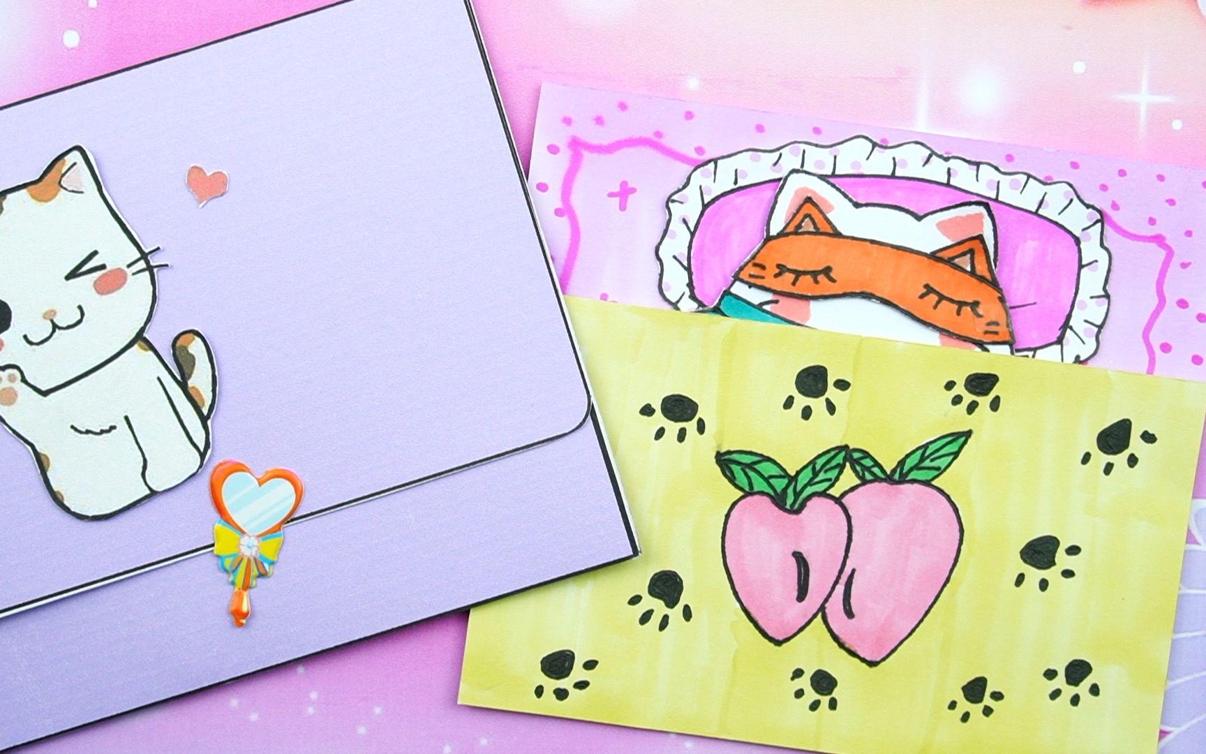 纸娃娃手工换装秀,制作小猫咪的桃子小床、点点睡衣和眼罩