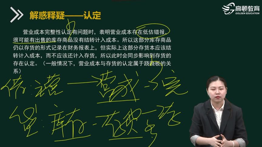 为什么营业成本完整性认定有问题时,同时会影响到存货的存在认定
