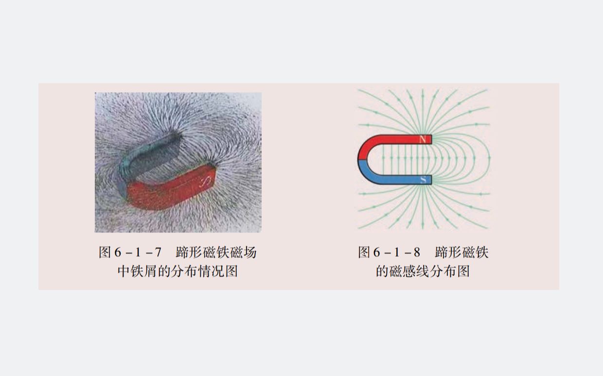 粤教版必修第三册 图6-1-7 蹄形磁铁磁场中铁屑的分布图、6-1-8 蹄形...